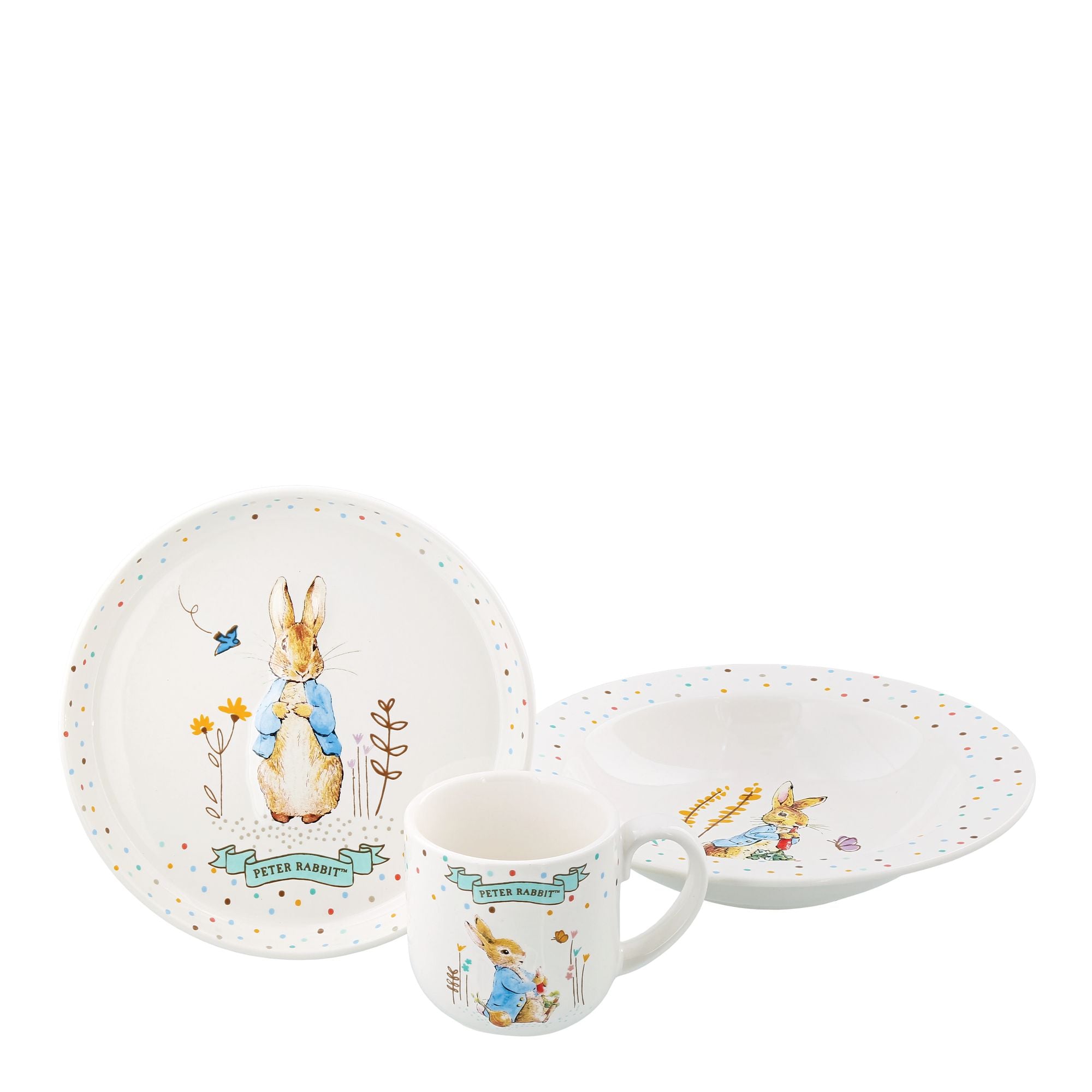 Peter Rabbit 3 Piece Ceramic Dinner Set – Beatrix Potter Gifts by Enesco